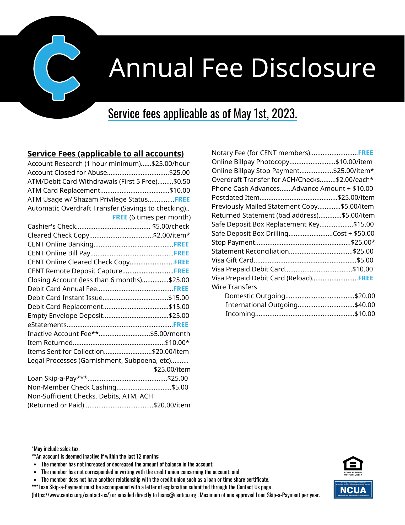 Fee Schedule - CENT Credit Union