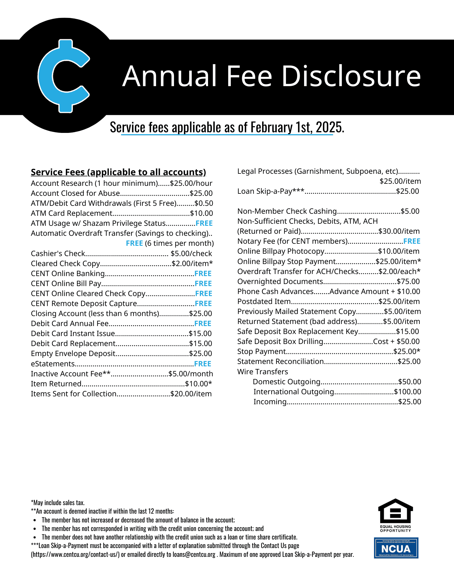 Fee Schedule - CENT Credit Union